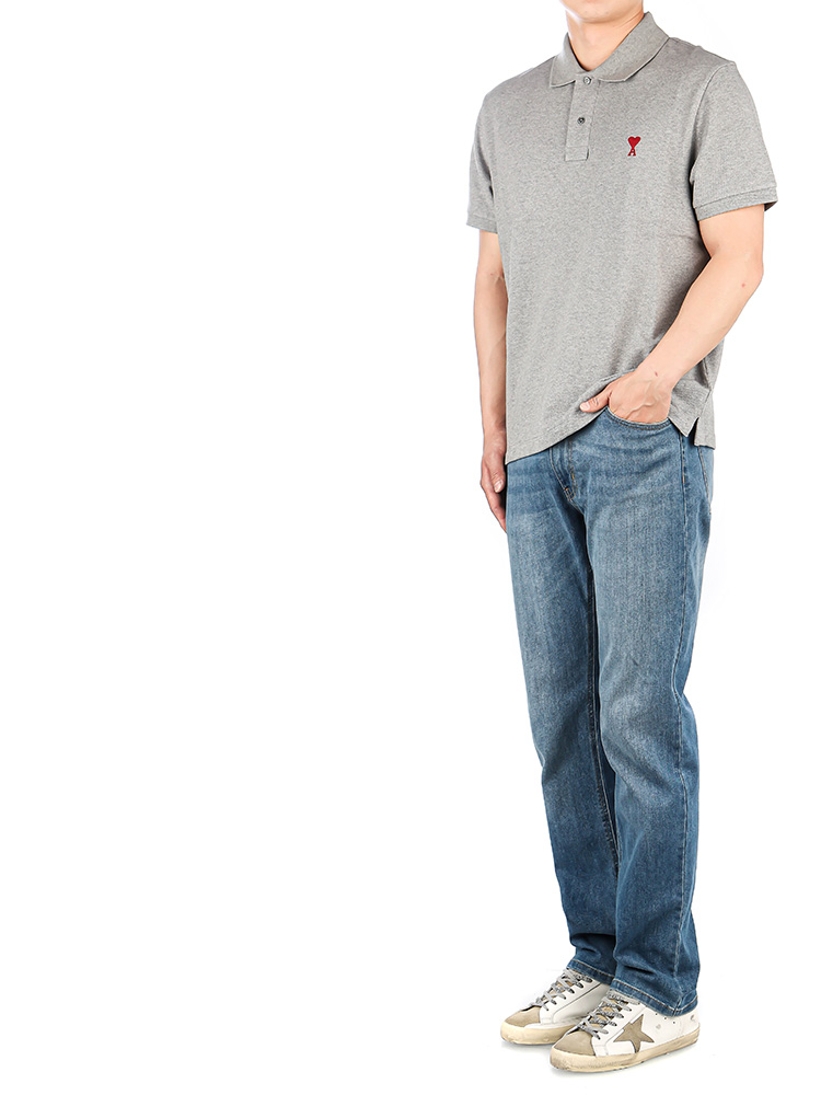 AMI PARIS(아미 파리) [아미] 23FW (UPL001 760 055) 남성 하트로고 카라 반팔 티셔츠 | S.I ...